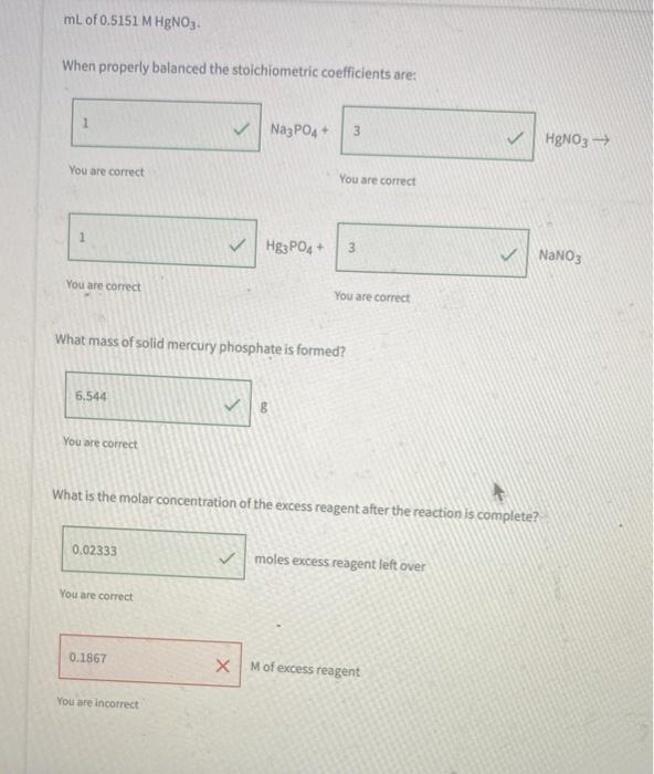 Solved mL of 0.5151 M HgNO3. When properly balanced the | Chegg.com