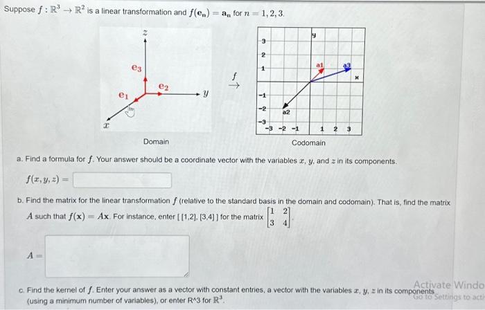 Solved Suppose f:R3→R2 is a linear transformation and | Chegg.com