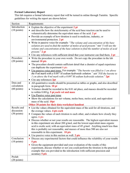 Formal Laboratory Report This lab requires a formal | Chegg.com