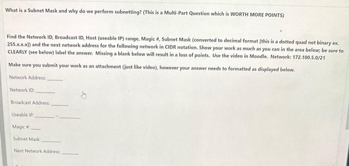 Solved Find the Network ID, Broadcast ID, Host (useable IP) | Chegg.com