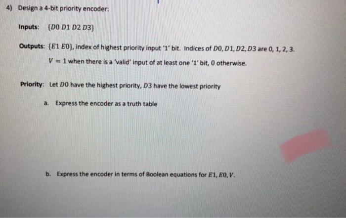 Solved 4 Design A 4 Bit Priority Encoder Inputs Do D1 D2 
