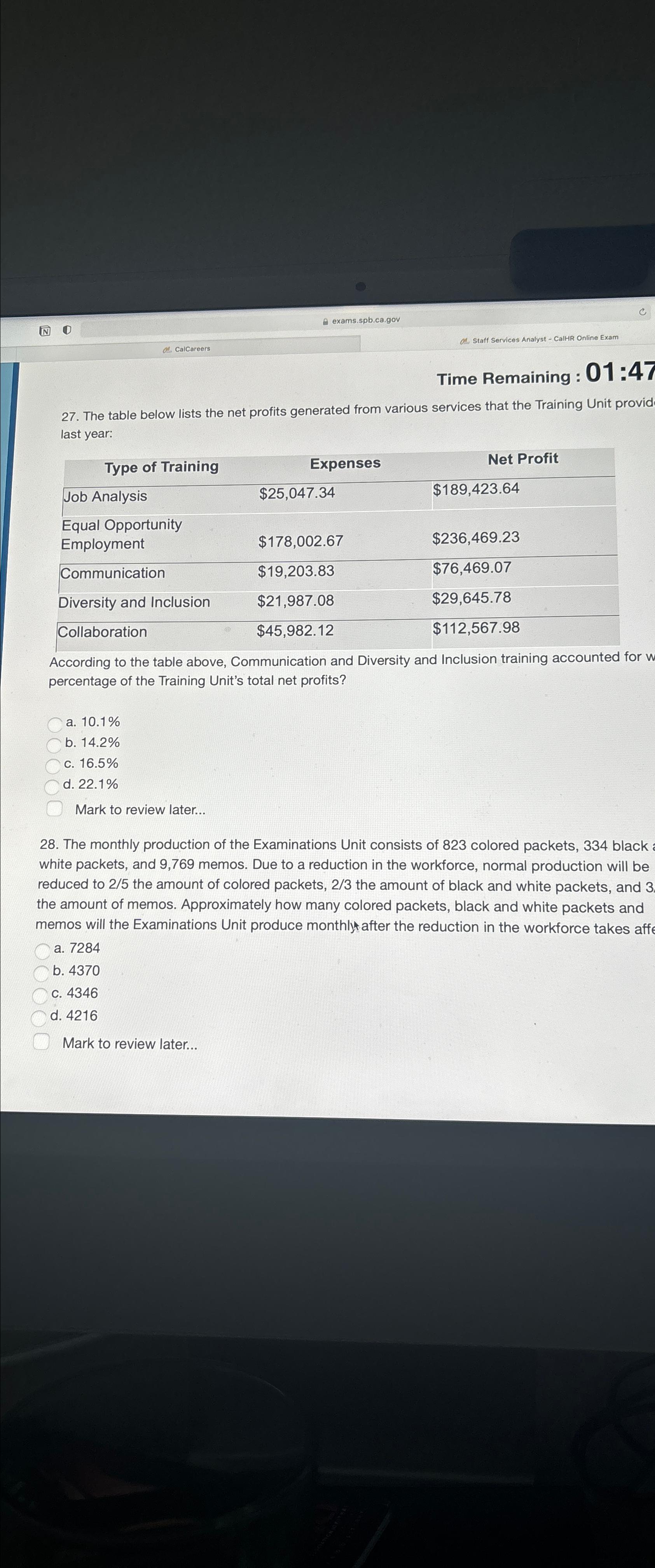 Solved (N) (1)exams.spb.ca.govCas CalCareersA. ﻿Staff | Chegg.com
