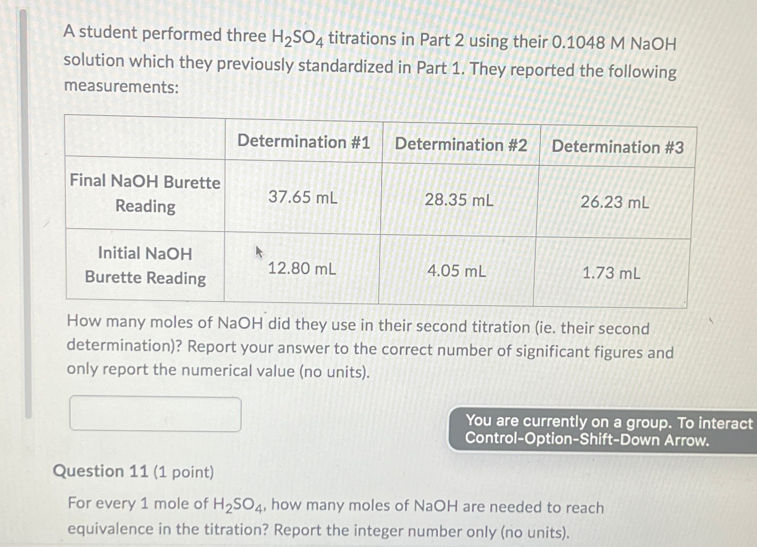Solved A student performed three H2SO4 ﻿titrations in Part 2 | Chegg.com