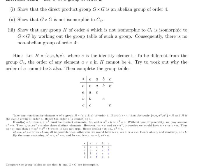Solved (i) Show that the direct product group G x G is an | Chegg.com