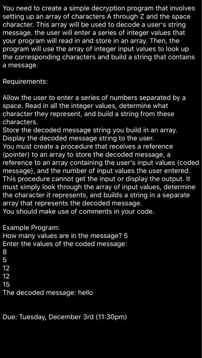 Solved You need to create a simple decryption program that | Chegg.com Solved You need to create a simple decryption program that | Chegg.com