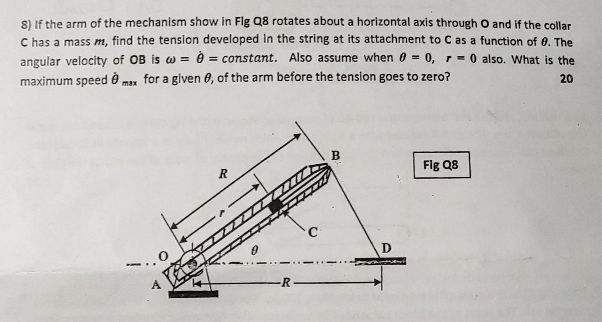 Solved 8) If the arm of the mechanism show in Fig Q8 rotates | Chegg.com