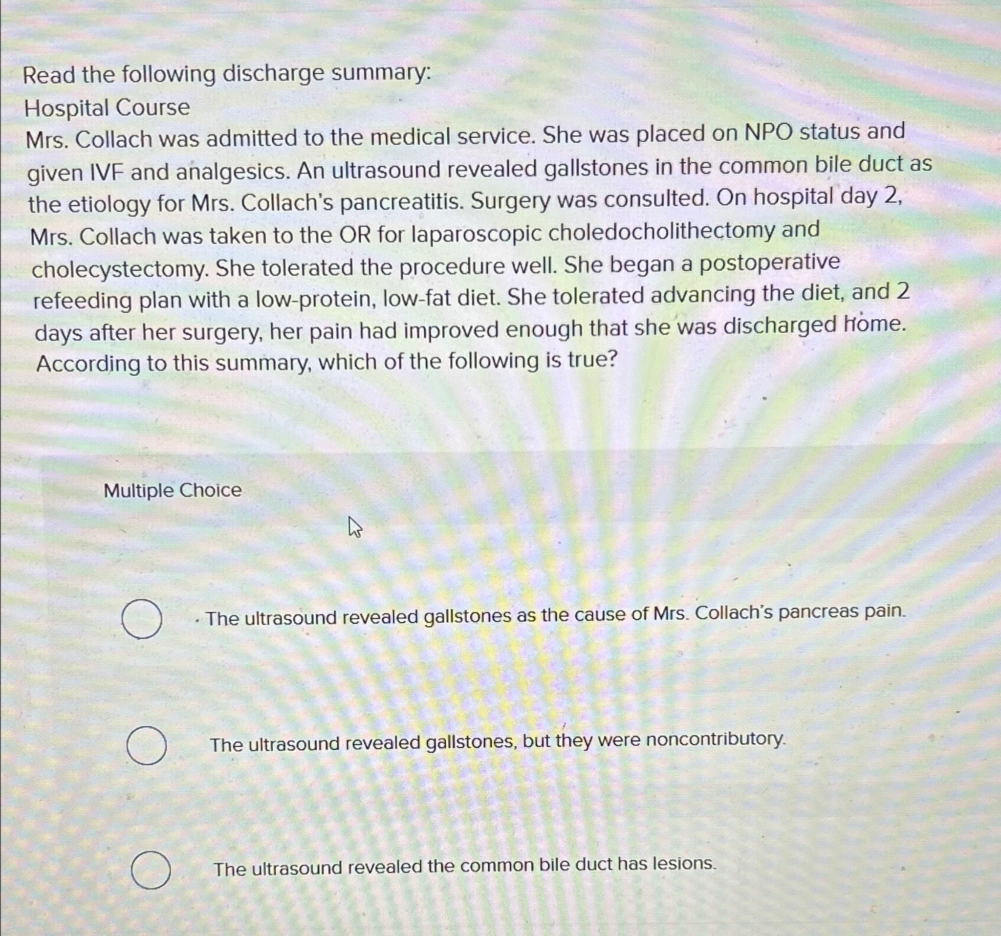 Solved Read the following discharge summary:Hospital | Chegg.com