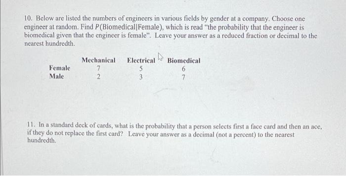 Solved 10. Below are listed the numbers of engineers in | Chegg.com