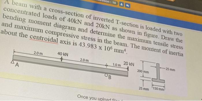 Solved on: 10 A beam with a cross-section of inverted | Chegg.com