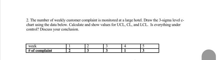 Solved 2. The number of weekly customer complaint is | Chegg.com