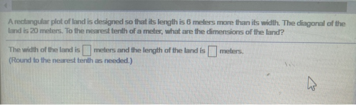 Solved A rectangular plot of land is designed so that its | Chegg.com