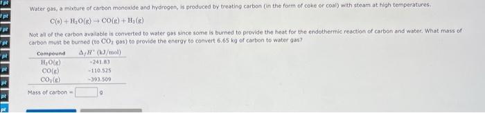 Solved Water gas, a mixture of carbon monoxide and hydrogen, | Chegg.com