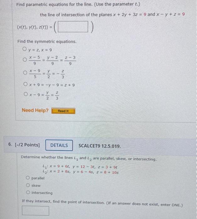 Solved Find parametric equations for the line. (Use the | Chegg.com