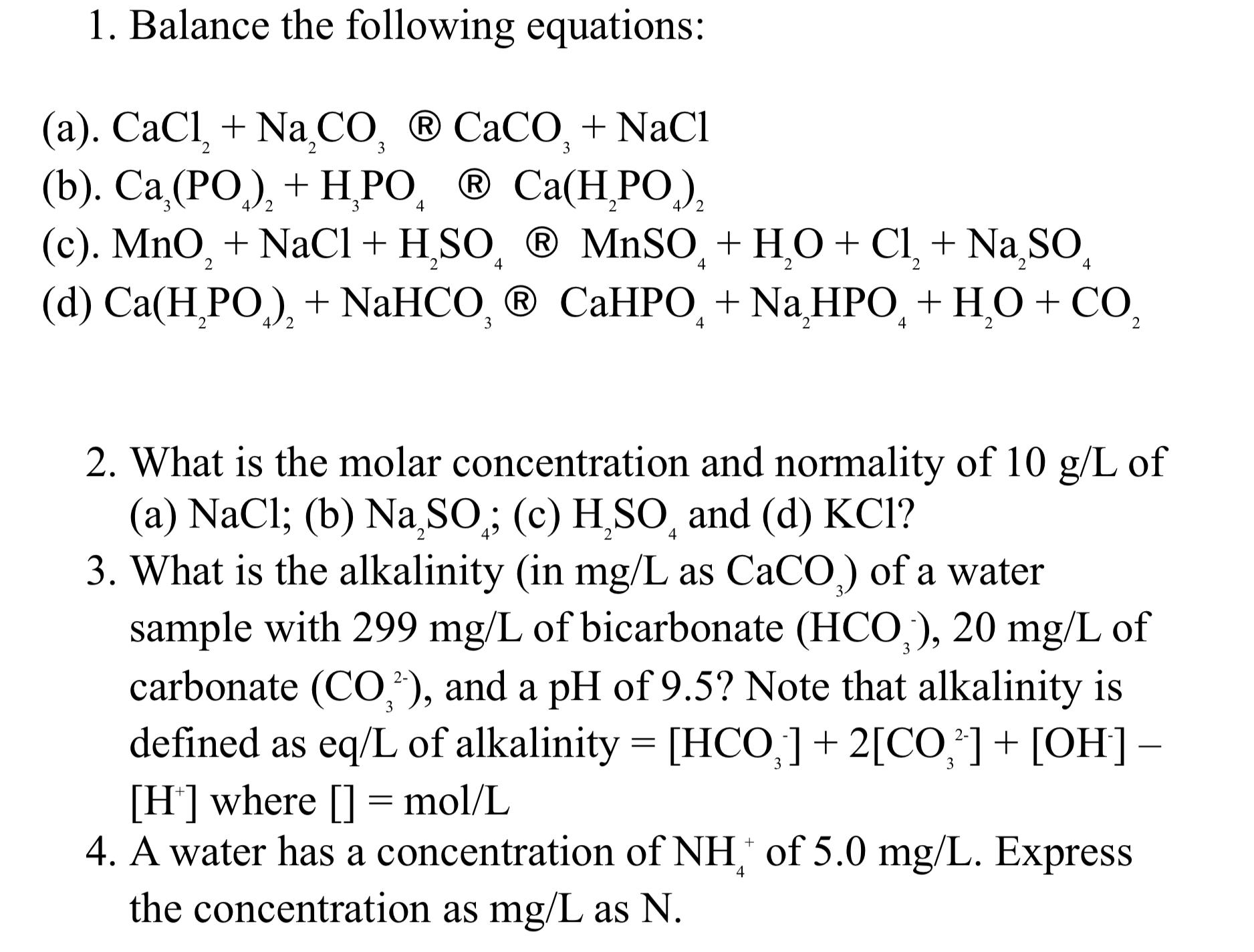 Solved 1. Balance the following equations: a). | Chegg.com