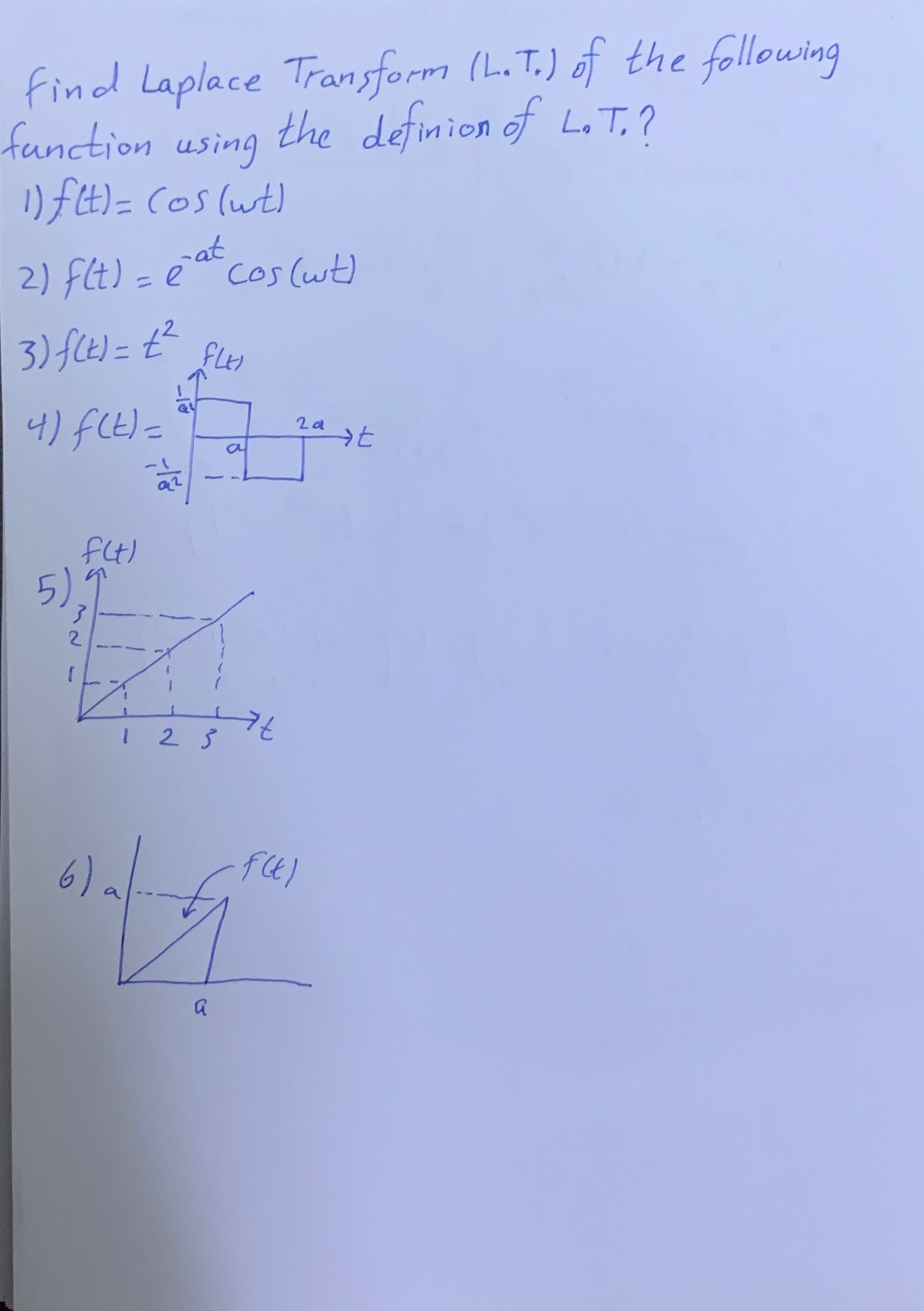 Solved Find Laplace Transform (L.T.) ﻿of the following | Chegg.com