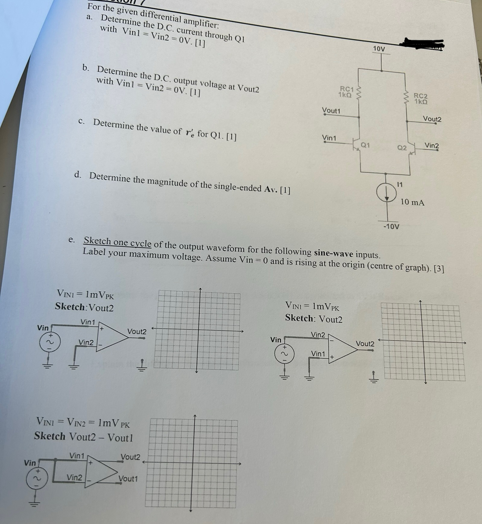 Solved For the given differential amplifier:a. ﻿Determine | Chegg.com