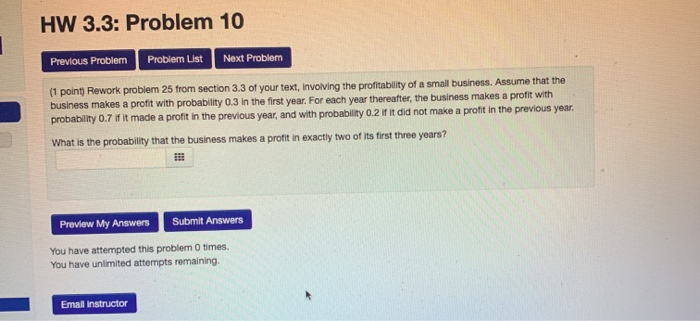 Solved HW 3.3: Problem 10 Next Problem Previous Problem | Chegg.com