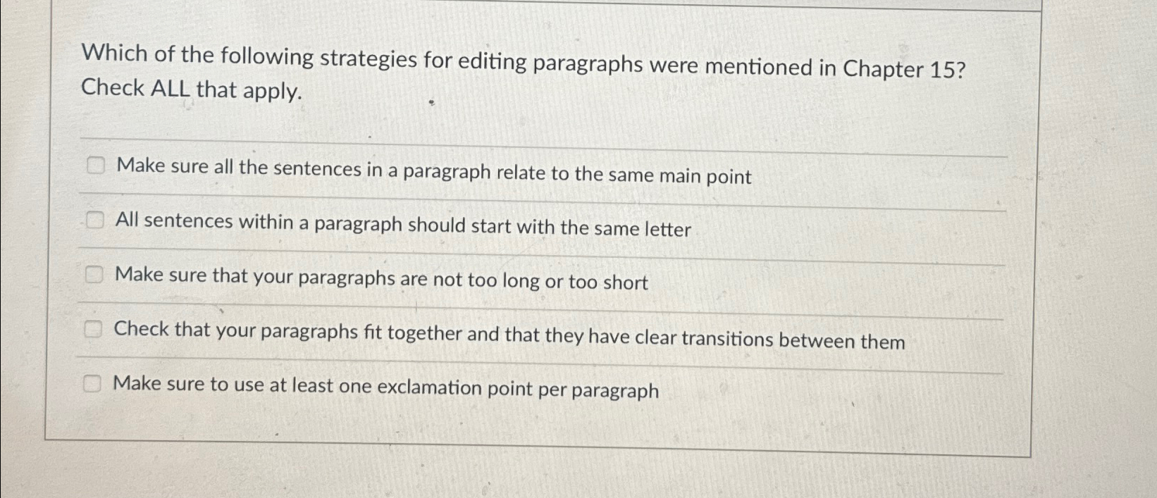 Solved Which of the following strategies for editing | Chegg.com