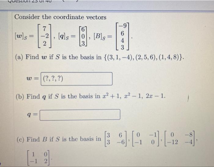 Solved Consider the coordinate vectors | Chegg.com
