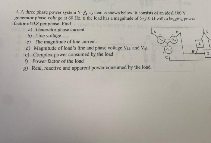 Solved 4. A three phase power system Y- system is shown | Chegg.com