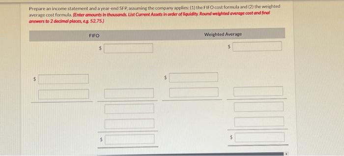Solved Prepare an income statement and a year-end SFP, | Chegg.com