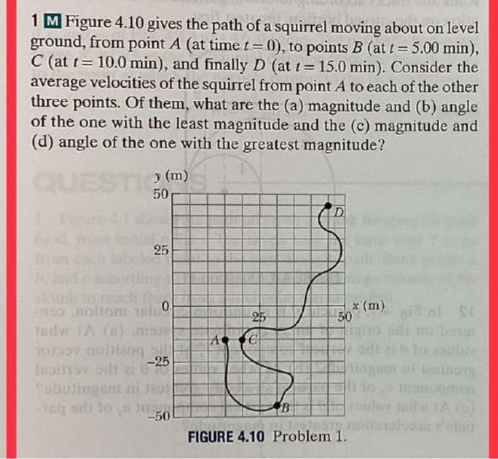 Solved 1 M Figure 4.10 gives the path of a squirrel moving | Chegg.com