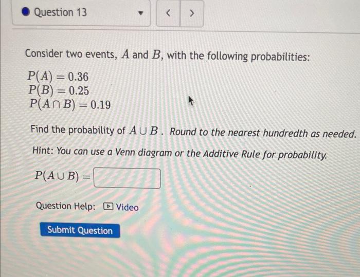 Solved Consider two events, A and B, with the following | Chegg.com