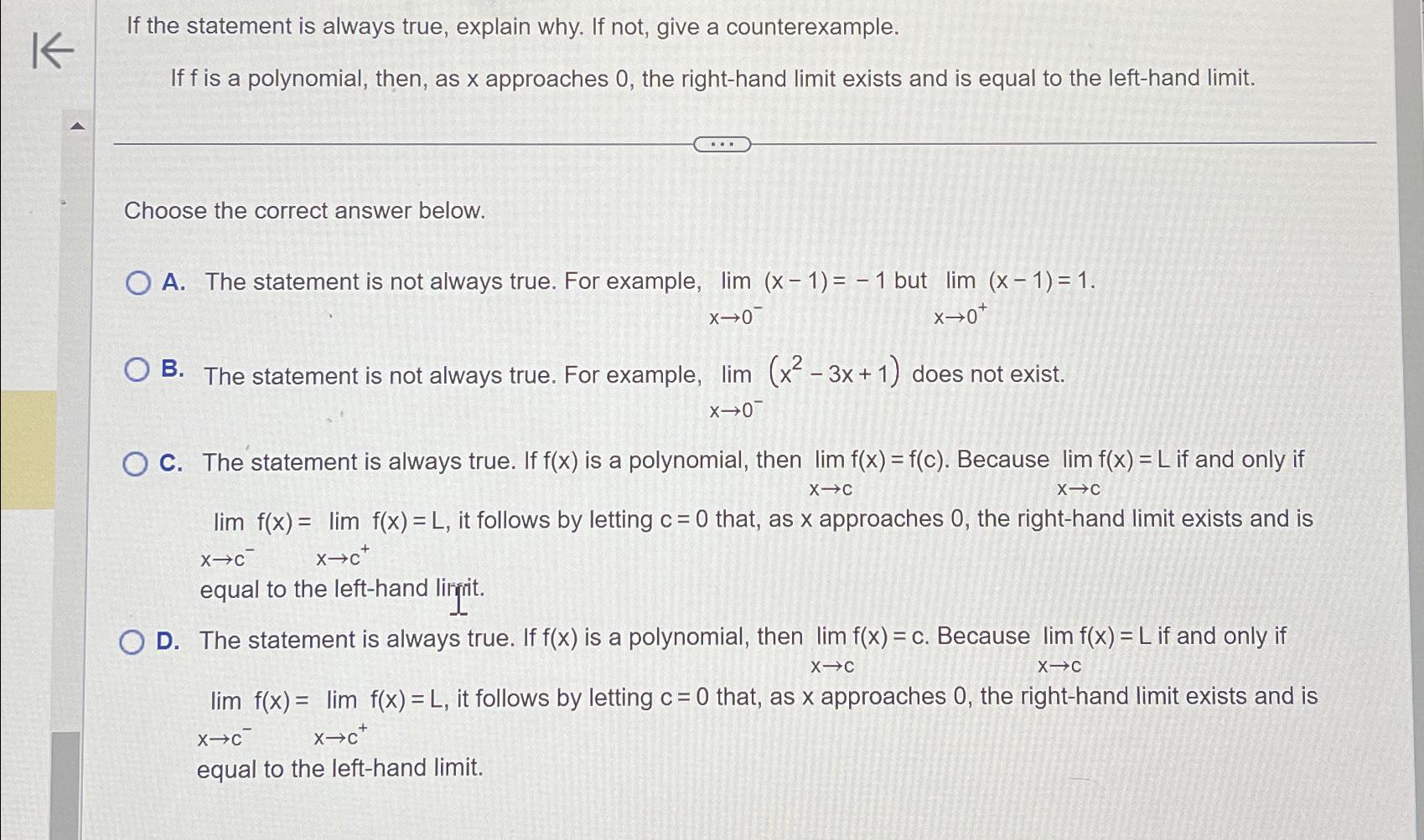 Solved If the statement is always true, explain why. If not, | Chegg.com