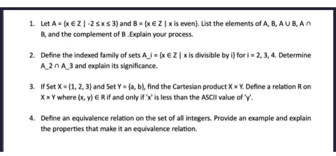 Solved Let A={xinZ|-2≤x≤3} ﻿and is even | Chegg.com