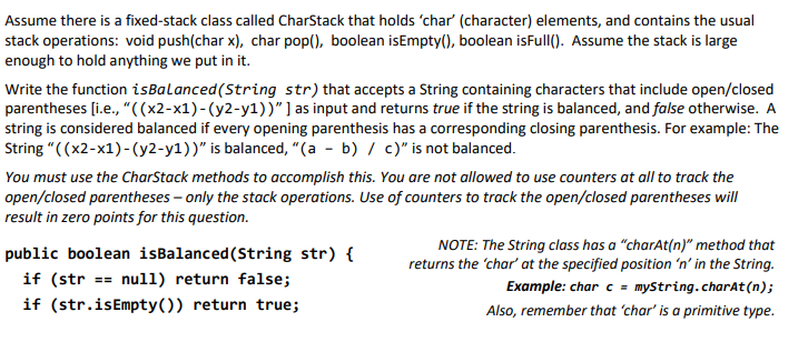 Solved Assume there is a fixed-stack class called CharStack | Chegg.com