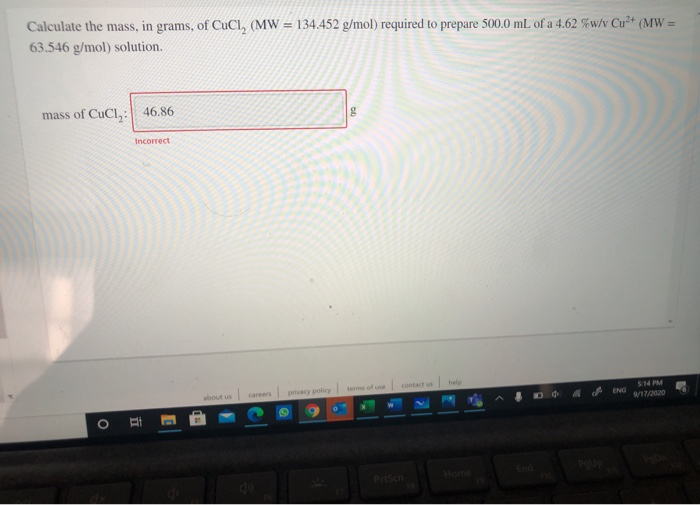 Solved Calculate the mass, in grams, of Cuci, (MW = 134.452 | Chegg.com