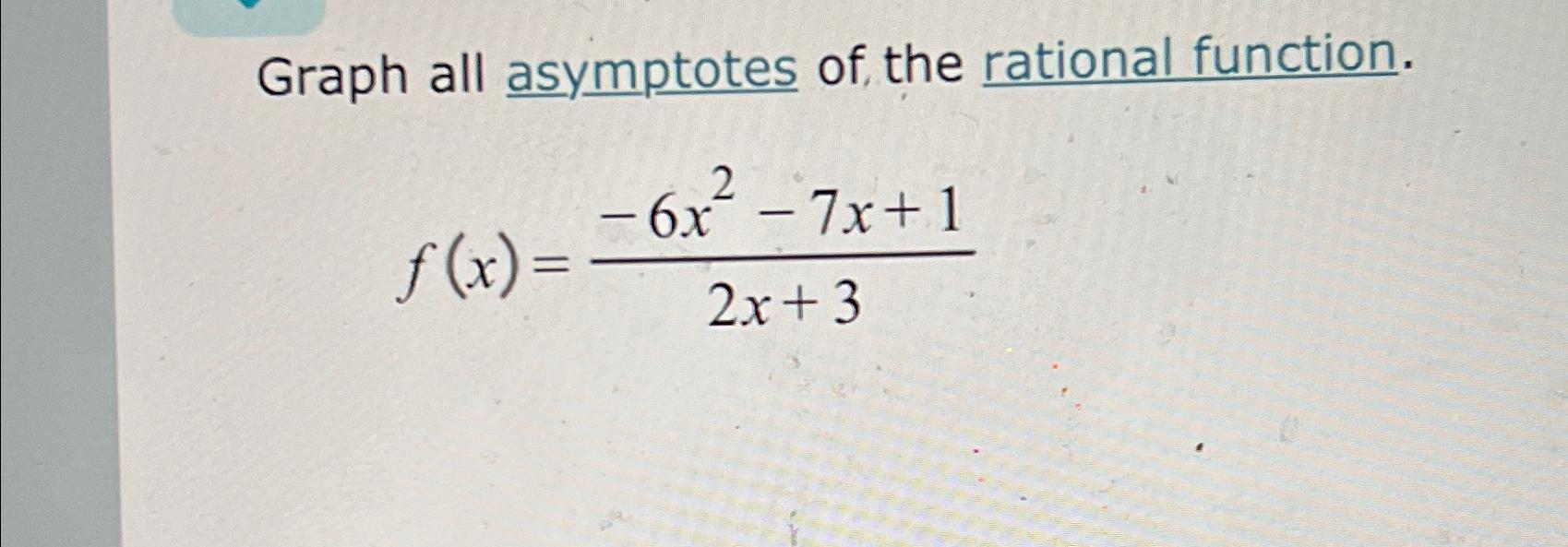Solved Graph all asymptotes of the rational | Chegg.com