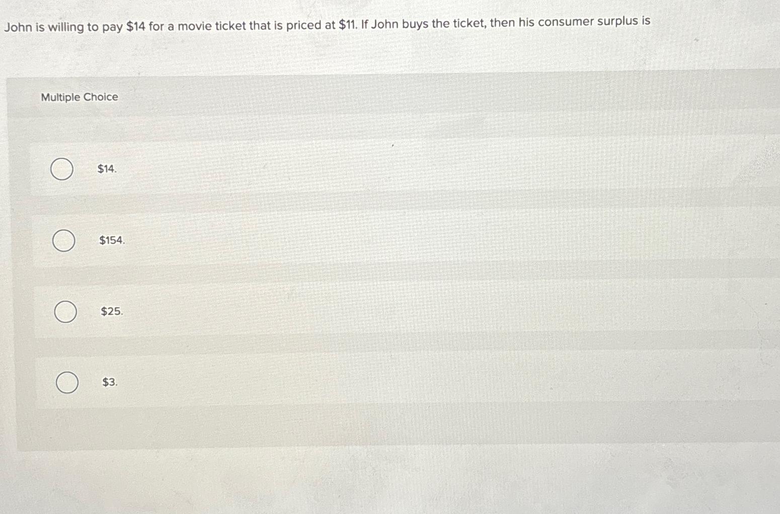 Solved John is willing to pay $14 ﻿for a movie ticket that | Chegg.com