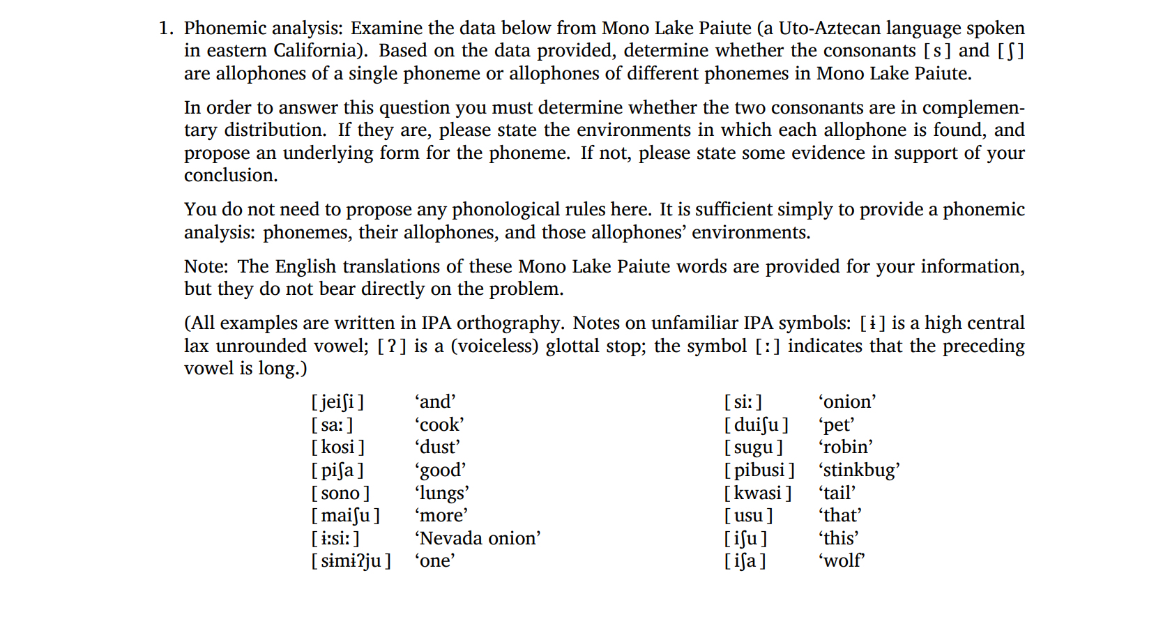 Solved Phonemic analysis: Examine the data below from Mono | Chegg.com