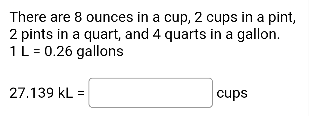 Solved There are 8 ounces in a cup, 2 cups in a pint, 2 | Chegg.com