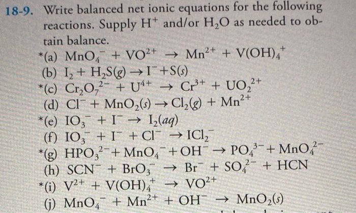 Solved 8-9. Write balanced net ionic equations for the | Chegg.com