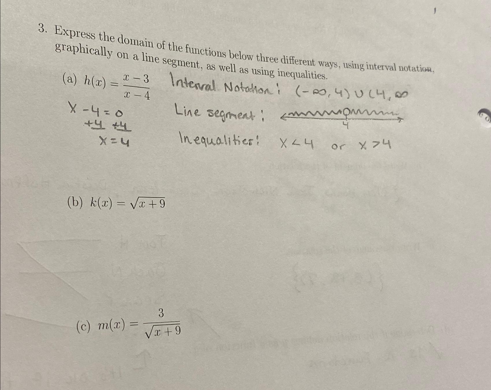 Express the domain of the functions below three | Chegg.com