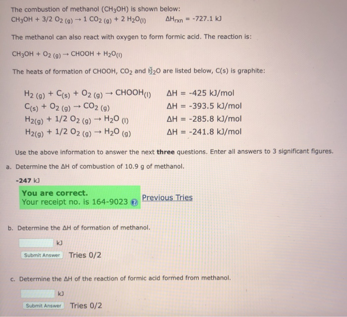 Solved The combustion of methanol (CH3OH) is shown below: | Chegg.com