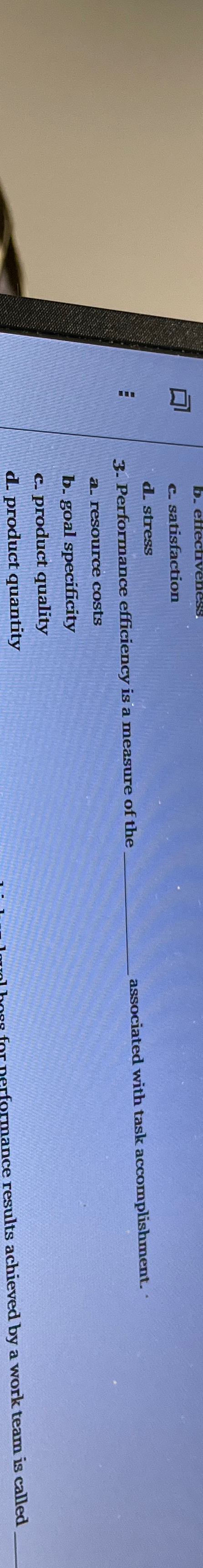 Solved c. ﻿satisfactiond. ﻿stress3- ﻿Performance efficiency | Chegg.com