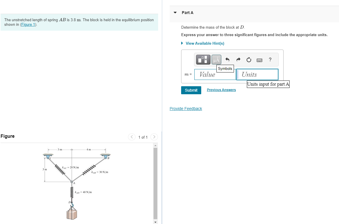 Solved The unstretched length of spring AB ﻿is 3.8m. ﻿The | Chegg.com