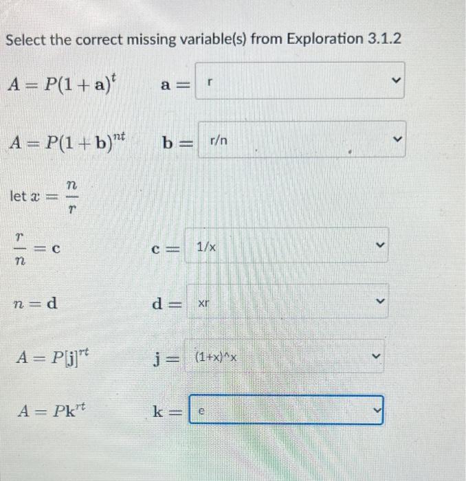 Select the correct missing variable(s) from | Chegg.com