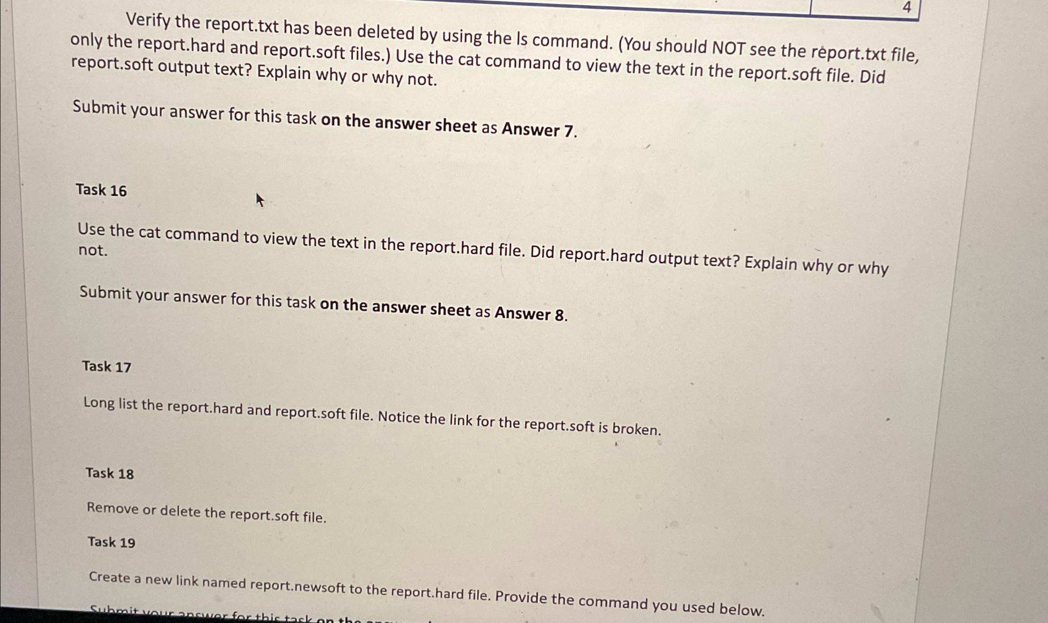 Solved Verify the report.txt has been deleted by using the | Chegg.com