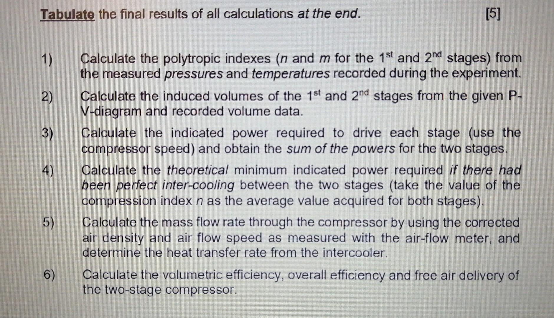 Tabulate the final results of all calculations at the | Chegg.com