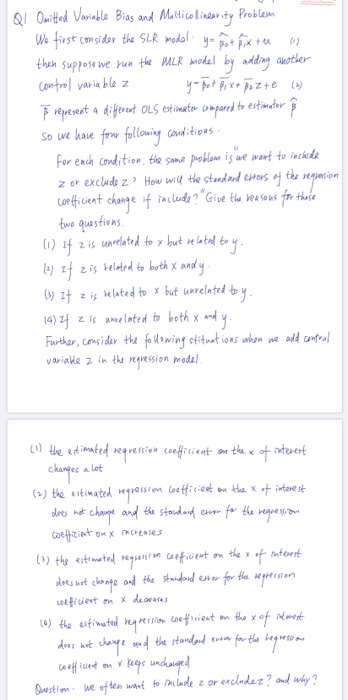 Q! Omitted Variable Bias and Multicolinearity Problem | Chegg.com