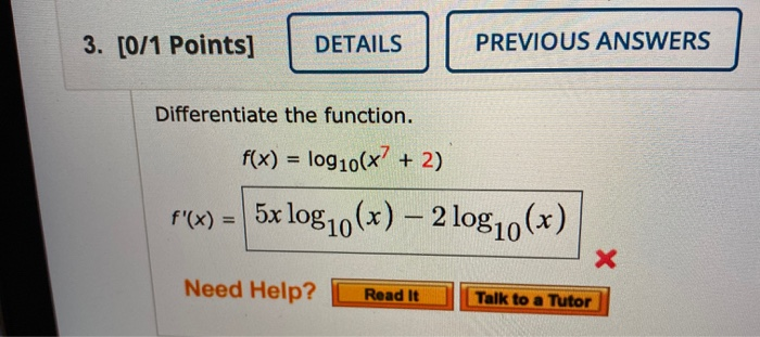 Solved f(x) = log10(X? + 2) 3. [0/1 Points] DETAILS | Chegg.com