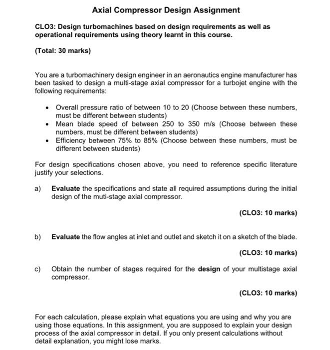 Solved Axial Compressor Design Assignment Clo3 Design