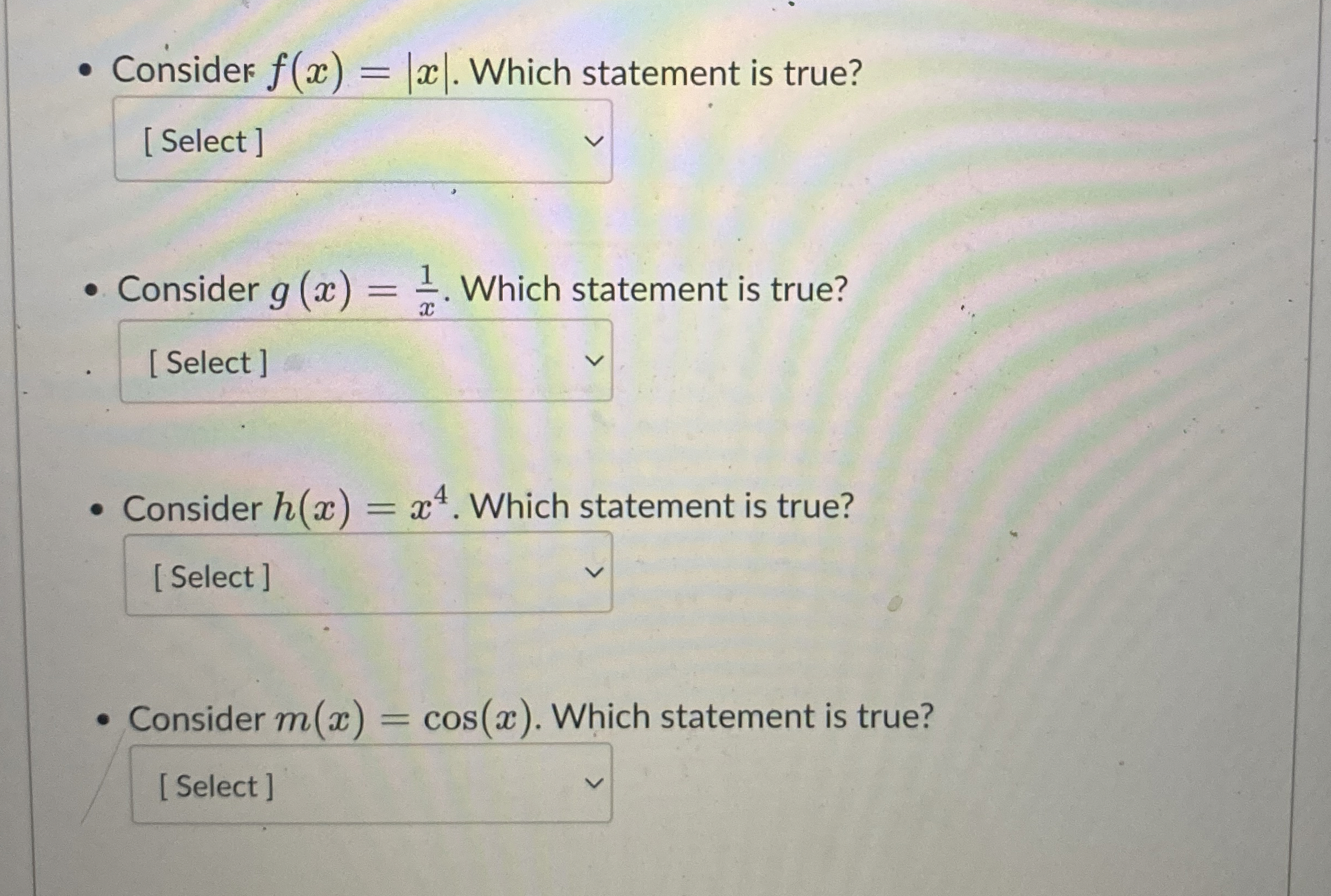 Consider f(x)=|x|. ﻿Which statement is true?Consider | Chegg.com