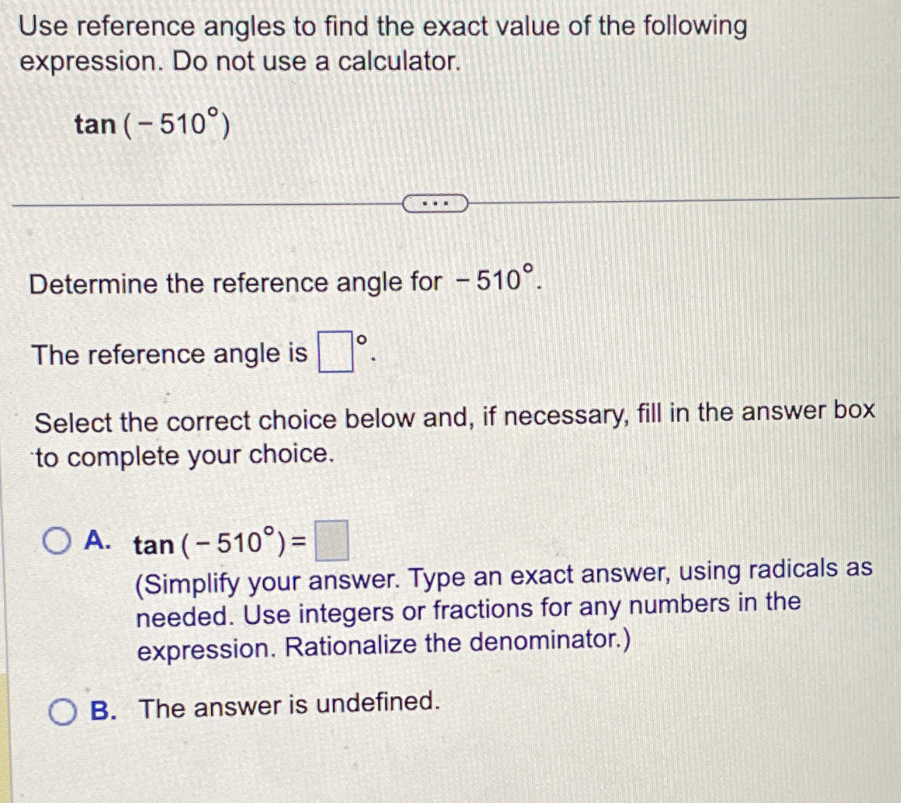 Solved Use reference angles to find the exact value of the | Chegg.com