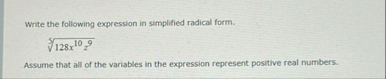 Solved Write the following expression in simplified radical | Chegg.com