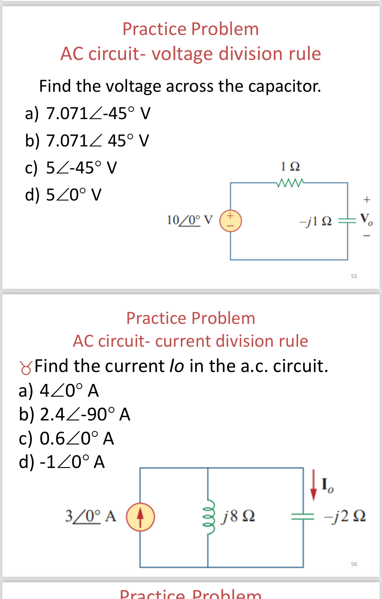 Solved Practice ProblemAC circuit- ﻿voltage division | Chegg.com